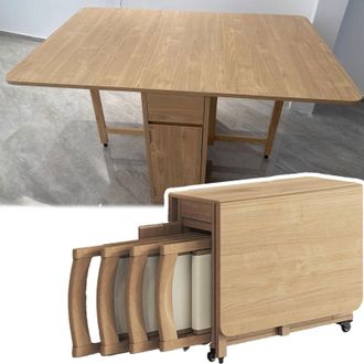 Generic Esszimmer Küchentisch aus Holz mit 4 Stühlen Moderner Esstisch im Landhausstil mit versteckter Schublade und Rollen Leicht zu bewegender, klappbarer E