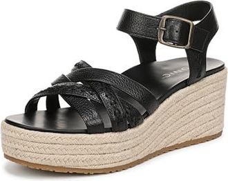 Vionic Sandales compens&eacute;es Dana pour femme avec soutien de la vo&ucirc;te plantaire, Cuir noir poli, 36.5 EU