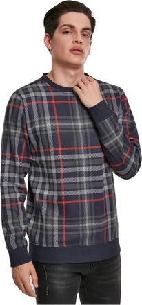 Urban Classics Herren Pullover All-Over-Print Check Crewneck Sweatshirt, per Pack Mehrfarbig (Midnight/Firered 02369), Small (Herstellergr&ouml;&szlig;e: S)