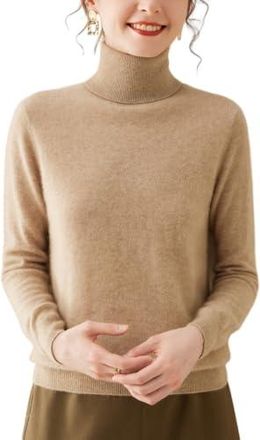 Dissa Pull Cachemire Femme Col roulé Uni Tricoté Ajust Manches Longues Fin Pull en Cachemire et Laine,Camel,EU 38,MN602