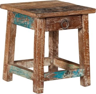 Biscottini International Niedriger Holzhocker mit Schublade, 26 x 26 x 30 cm - Badhocker - Bank aus recyceltem Holz - kleiner Hocker - Pflanzenständer - Hocker für Restaurant,