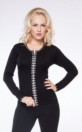 Passioni Strickjacke mit Rei&szlig;verschluss mit quadratischen silbernen Nieten