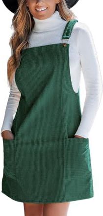 Cupshe Mini robe en velours c&ocirc;tel&eacute; avec poches et col carr&eacute; pour femme, vert, Taille L