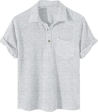 Generic Chemise de loisirs pour homme - Manches courtes - Chemise d&eacute;t&eacute; gaufr&eacute;e - Chemise daffaires avec poches de poitrine - Couleur unie - T-shirt basique - 