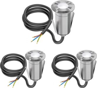 LEDs Com 3 Stück LED Bodeneinbauleuchte GLOX für außen, IP67, aluminium, rund, 35mm Ø, weiß, matt