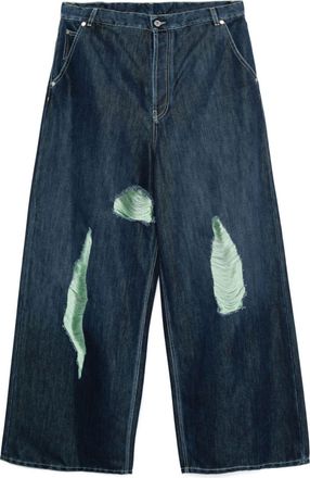Off-white Weite Shiny Shredded Jeans - Blau