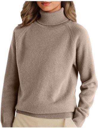 Generic Pull &agrave; col roul&eacute; en cachemire pour femme - D&eacute;contract&eacute; - L&eacute;ger - Uni, Z04-kaki, XXL