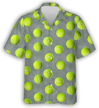 Keephen Joueur de Tennis Chemises Hawaiiennes Impression 3D Balle de Tennis Chemise &agrave; Boutons pour Femmes Hommes Manches Courtes Plage Chemise Aloha