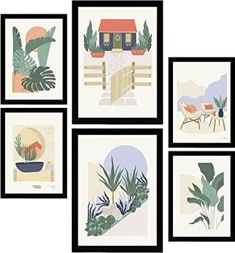 Nacnic Lot de 6 Affiches Minimalisme aux Couleurs Pastel. R&eacute;gion sauvage. Impressions de paysage et de nature pour la d&eacute;coration int&eacute;rieure et la d&eacute;coration.