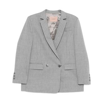 Twinset Doppelreihiger Nadelstreifen-Blazer in Grau - - Jackets - Damen - Grau - L