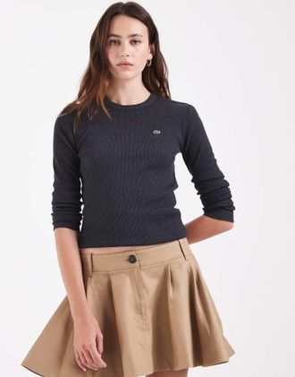 Lacoste lang&auml;rmliges Slim-Fit-T-Shirt aus gerippter Baumwolle in Dunkelgrau