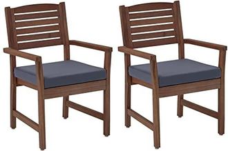 Amazon Aware gepolsterter Esszimmerstuhl für den Außenbereich, Akazienholz, 2er-Set, Walnussbraun, Belastbarkeit 102 kg, Geformter Rücken