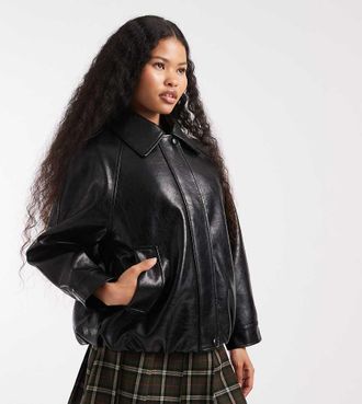 Asos Petite ASOS DESIGN Petite - Bomber oversize en imitation cuir - Noir