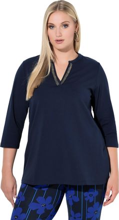 Ulla Popken Damen gro&szlig;e Gr&ouml;&szlig;en &Uuml;bergr&ouml;&szlig;en Plus Size Longshirt, A-Linie, Tunika-Ausschnitt, 3/4-Arm Marine 58+ 837738130-58+