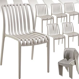 TecTake Gartenstühle stapelbar, Gartenmöbel Set, Balkon Möbel, Bistro Set, Sessel, Outdoor Möbel, Balkonmöbel, Terrassenmöbel - Taupe, 6er Set