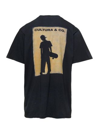 Cultura Mens Black Crewneck T-Shirt With Cultura & Co Print Jersey T-Shirts And Polos