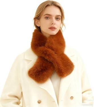 Lina & Lily &Eacute;charpe Col Femme Hiver avec Fente en Fausse Fourrure Poils Longs (Marron Clair)