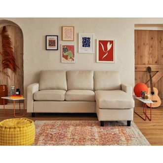 Best Mobilier Vianon - canapé dangle modulable 3 places + 1 pouf - en tissu - beige