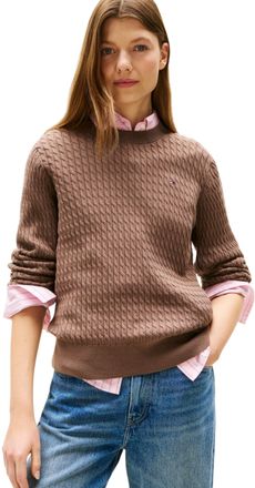 Tommy Hilfiger Damen Pullover Cable Fine Zopfstrick, Braun (Hot Coco), S