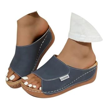 Generic Sandales orthop&eacute;diques compens&eacute;es pour femme - Coupe large - Avec soutien de la vo&ucirc;te plantaire - Bout ouvert - Antid&eacute;rapantes - Chaussures habill&eacute;es 
