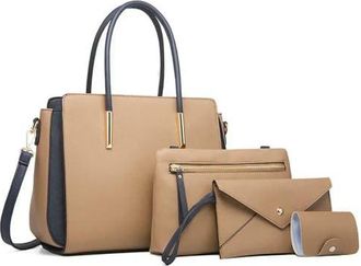 Generic NYSBH Lot de 4 sacs &agrave; bandouli&egrave;re de luxe pour femme, couleur bonbon, cuir PU rigide, sacs &agrave; main &eacute;l&eacute;gants pour dames, Sac kaki