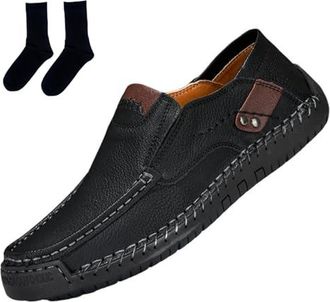 Generic Mocassins confortables en cuir pour homme faits &agrave; la main - Chaussures plates &agrave; enfiler &agrave; bout large - Mocassins antid&eacute;rapants en cuir pour homme, 01,