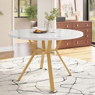 Generic Runder Esstisch 100x100x75 cm f&uuml;r 4 Personen K&uuml;chentisch X-f&ouml;rmiger Tischplatte Marmoreffekt Metallhalterung Fr&uuml;hst&uuml;ckstisch f&uuml;r Esszimmer Wohnzimmer 