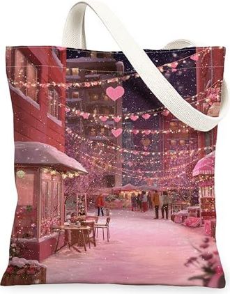 Generic Sacs fourre-tout en toile motif coeurs de Saint-Valentin, sacs d&eacute;picerie r&eacute;utilisables, vintage, l&eacute;gers, lavables, p&ecirc;che, 13x15 Inch