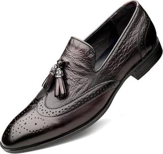 Generic Mocassins en cuir faits à la main pour homme - Chaussures de mariage à enfiler - Chaussures de smoking, marron foncé, 41 1/3 EU