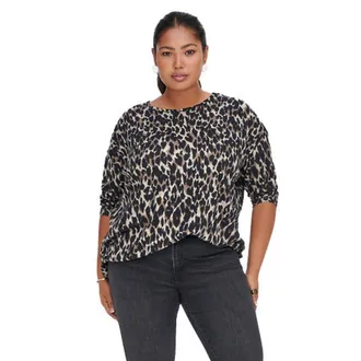 Only Carmakoma Damen Caralba 3/4 Noos Top, Taupe Gray/Aop:anita Leo, 46-48 Große Größen EU