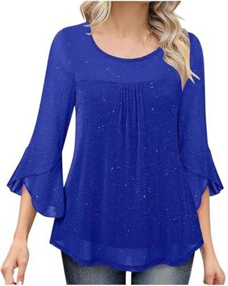 Generic Top femme des ann&eacute;es 80 avec paillettes scintillantes hauts pour femmes, &eacute;l&eacute;gants chemisiers &agrave; ourlet &agrave; volants larges robes d&eacute;contract&eacute;es festives co