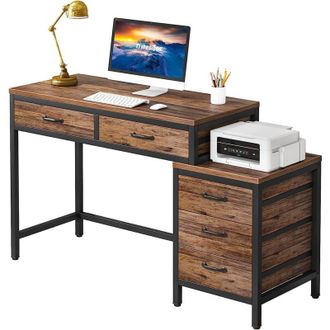 Tribesigns Tribesigns Schreibtisch mit 5 Schubladen, Computertisch PC Tisch mit umschaltbarem Schubladenschrank Druckerst&auml;nder, B&uuml;rotisch Schreibtisch Holz