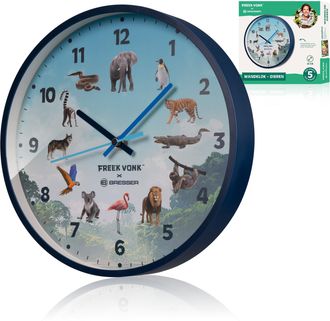 Bresser Freek Vonk x Bresser Kinder-Wanduhr - Bunte Wanduhr, Quarzuhrwerk, geräuschloser Sekundenzeiger, Kunststoffgehäuse, 245x45 mm, 399 g