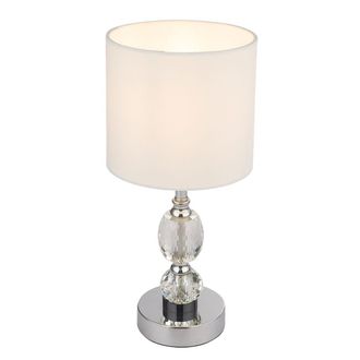 Globo Lighting Globo Tischleuchte BRONN Chrom, Textil wei&szlig;, Kristallglas klar