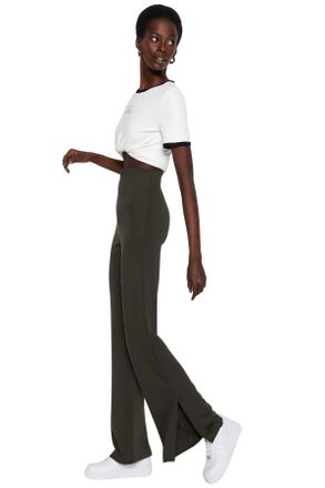 Trendyol Trendyol Damen Gerade Fackel Hohe Taille Hose Pants, Khaki, XL EU