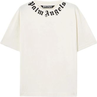 Palm Angels Homme, Tops, Blanc, Taille: XL Neck Logo T-Shirt