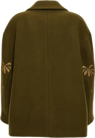 Palm Angels Double-Breasted Wool Coat - Olive