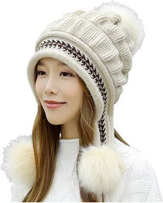Generic Cocila Chapeaux De à Ourlets TricotéS Femmes avec Cheveux Garder Chapeau Laine dhiver Balle Chaude Casquettes Baseball BéRet Fille 4 Ans (Beige One Si