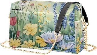 Mnsruu Sacs à bandoulière pour femme, sac à main en cuir coloré avec fleurs sauvages
