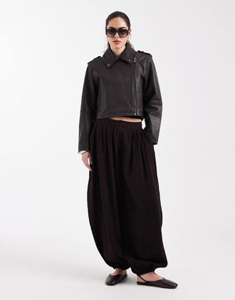 Asos Short style motard en cuir v&eacute;ritable - Marron-Noir