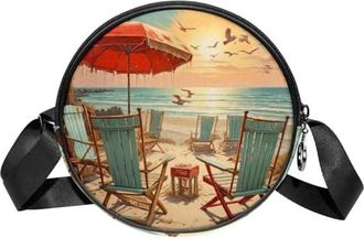 Generic Petit sac &agrave; bandouli&egrave;re rond pour femme, sac de plage avec fermeture &eacute;clair, bretelles r&eacute;glables, sac &agrave; main rond d&eacute;contract&eacute; pour femmes et filles