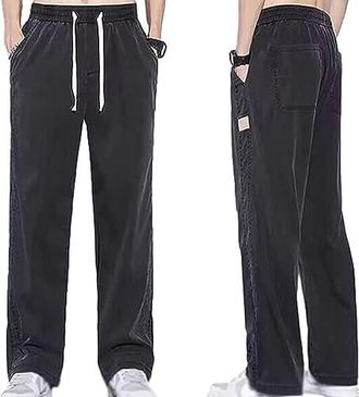 Generic Pantalon de sport en Tencel respirant à jambes larges pour homme - Léger et fin - Séchage rapide, Noir, 5XL (90-100kg)