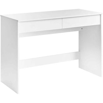 Beliani Bureau Scandinave en Panneaux de Particules 110 x 50 cm Pieds Larges 2 &Eacute;tag&egrave;res Blanc Rondane