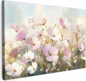 MuchoWow © Leinwand 90x60 cm Deko Schlafzimmer Aesthetic Leinwandbilder Wohnzimmer Gemälde Foto Geschenk Living Room Decoration Blumenfeld - Helle Töne - Gemal