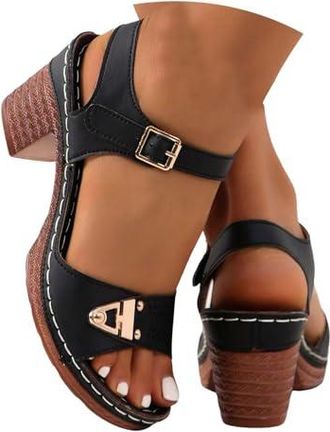 Generic Sandales &agrave; talon bloc pour femme 2026, grosses et r&eacute;glables, sandales d&eacute;t&eacute;, de plage, de vacances, creux, large largeur, d&eacute;contract&eacute;es, bout ouvert, p