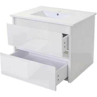 Hhg Waschbecken + Unterschrank HHG 627, Waschbecken Waschtisch Badezimmer, hochglanz 50x80cm wei&szlig;