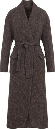 Brunello Cucinelli Femme, Manteaux, Brun, Taille: 36 FR Long Wool Blend Belted Coat