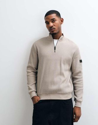 Barbour Curve Sweatshirt mit halbem Rei&szlig;verschluss in Beige-Grau