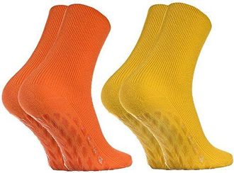 Rainbow Socks Femme Homme Chaussettes Diabetique Sans Élastique Antidérapantes ABS - 2 Paire - Jaune Orange - Taille 42-43