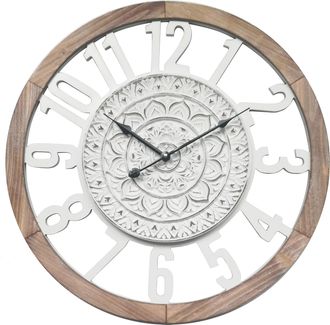 Mobili Rebecca H&auml;ngeuhr, Braun Wei&szlig; Decorative Wanduhr, Shabby-Stil, MDF-Holz, K&uuml;che - Gesamtma&szlig;e: 55 x 55 x 5 cm (HxLxB) - Art. RE6380